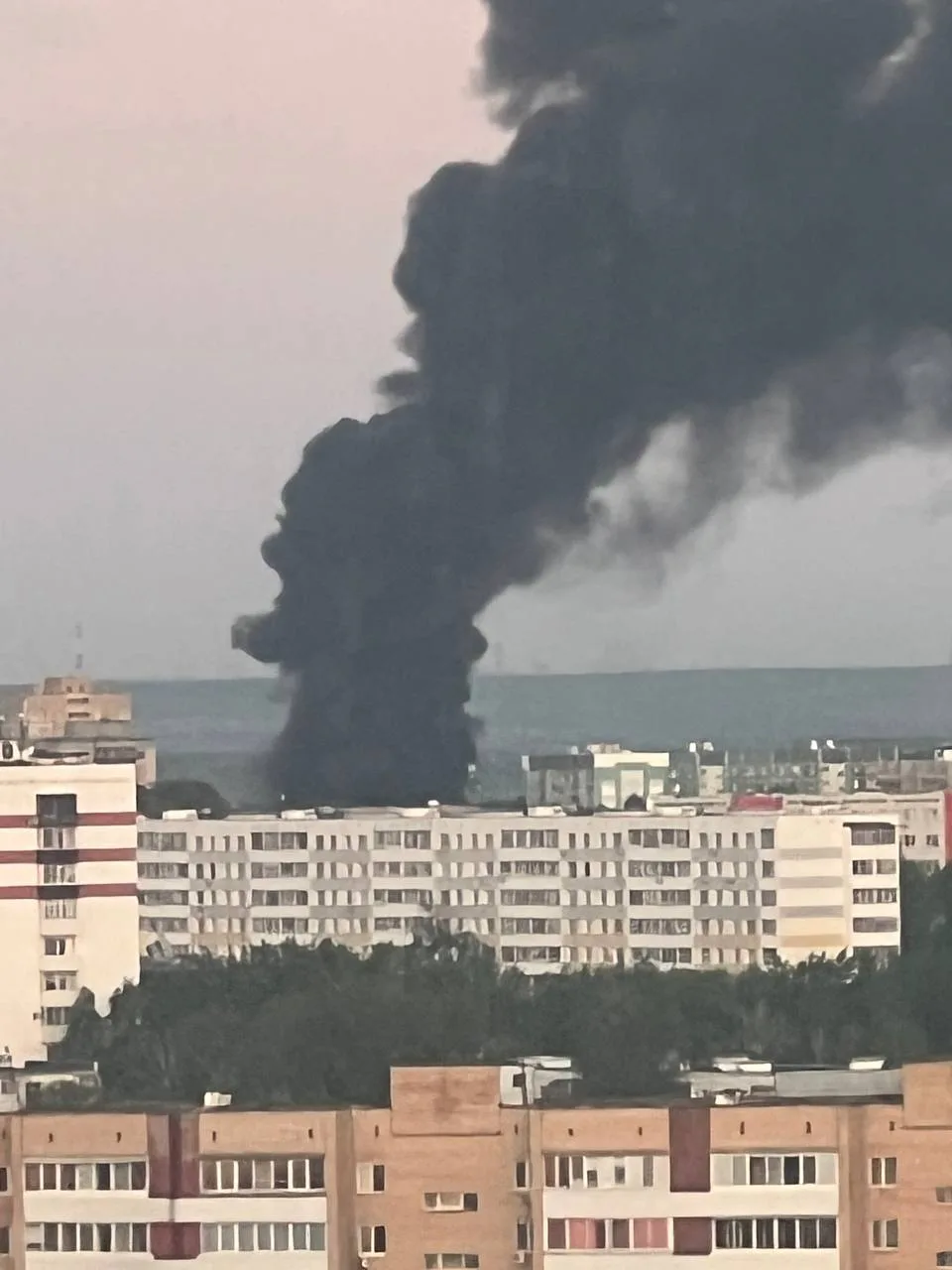 Large-scale fire at a plastics warehouse in Tatarstan, Russia; a column ...