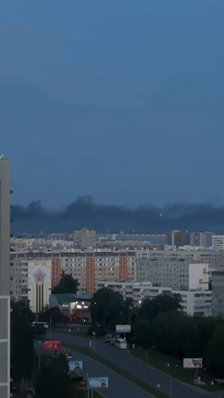 Large-scale fire at a plastics warehouse in Tatarstan, Russia; a column ...